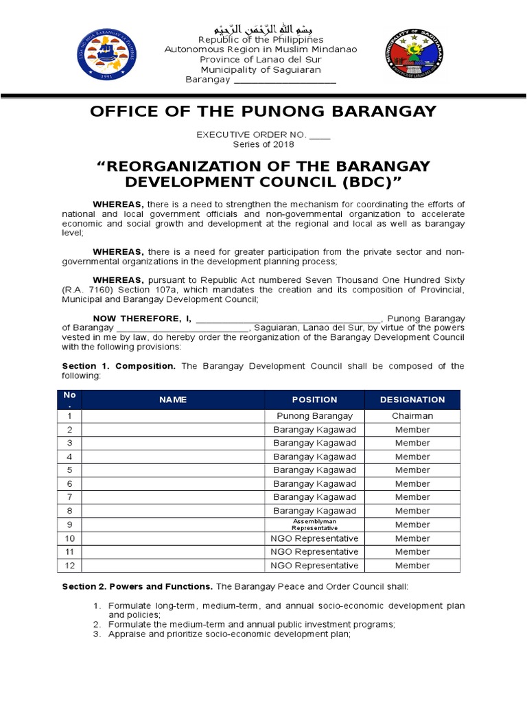 Reorganizing the Barangay Development Council to Strengthen ...
