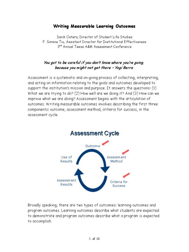 Writing Measurable Learning Outcomes | PDF | Educational Assessment ...