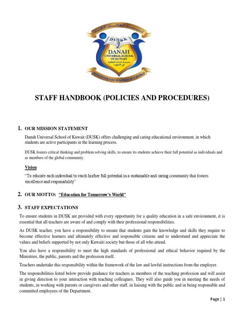 Staff Handbook 2019-2020 | PDF | Teachers | Employment