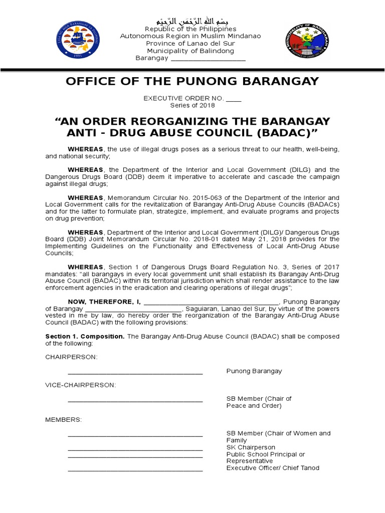 Barangay Anti-Drug Abuse Council (BADAC) | PDF | Local Government ...