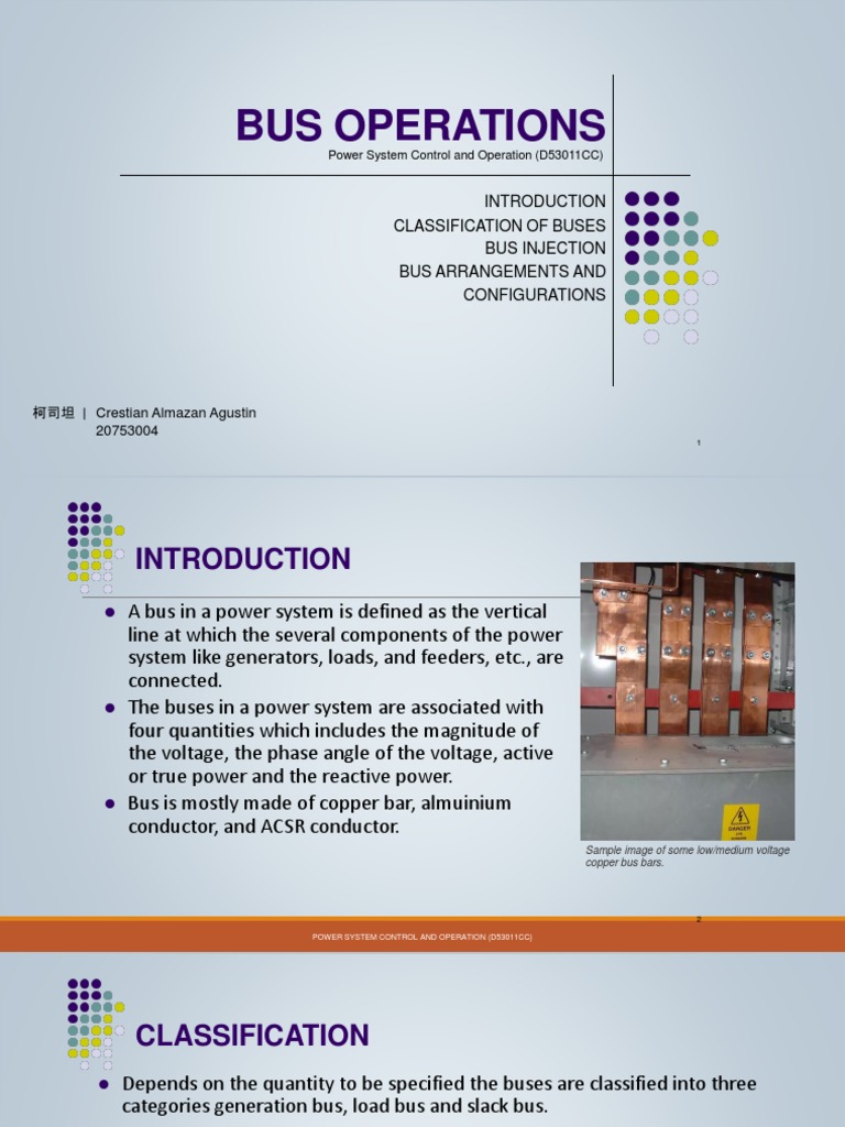 Bus Operations: Classification of Buses Bus Injection Bus Arrangements ...