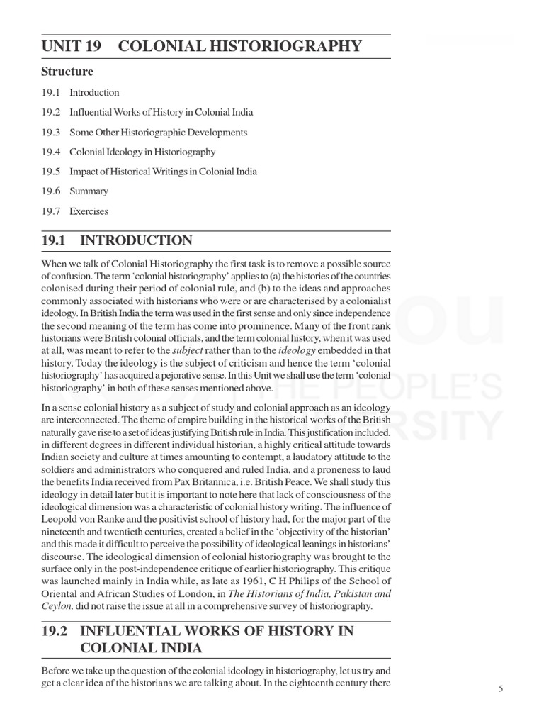 Unit 19 Colonial Historiography: Structure | Download Free PDF ...