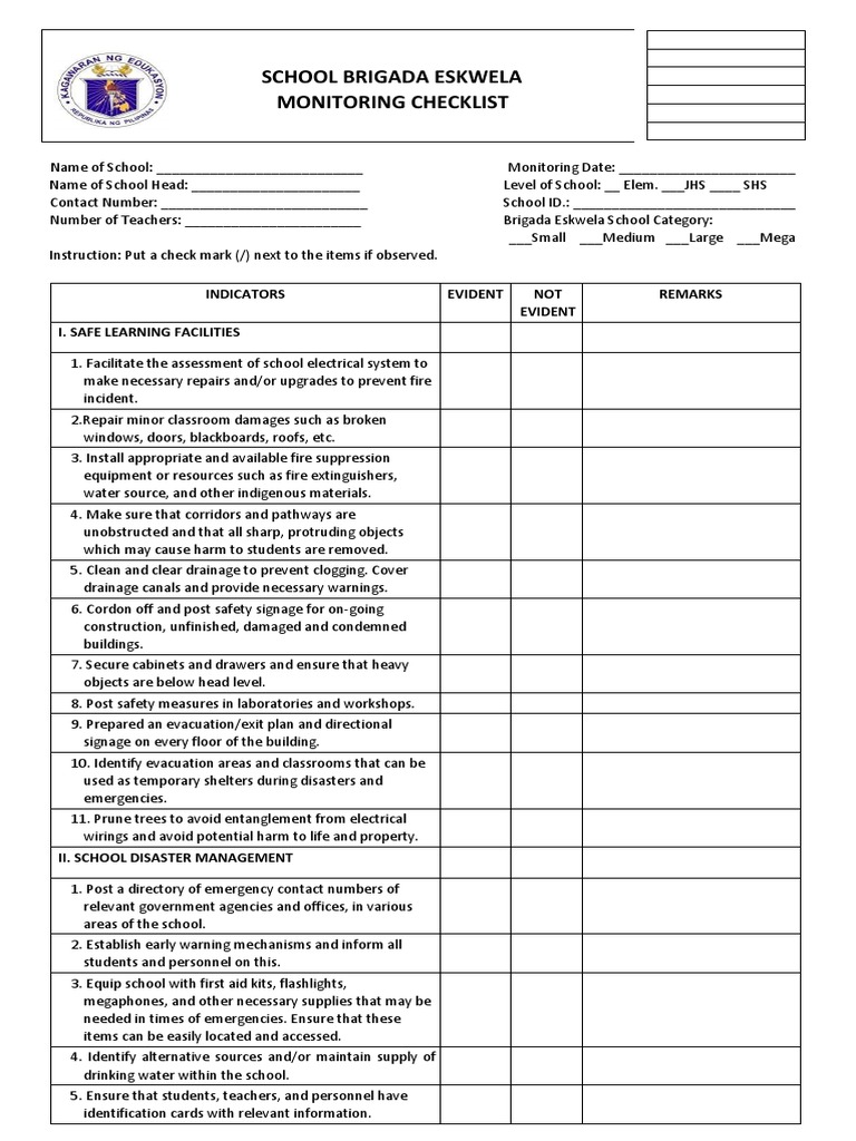 2017 Brigada Eskwela Monitoring Tool | Emergency Evacuation | Emergency ...