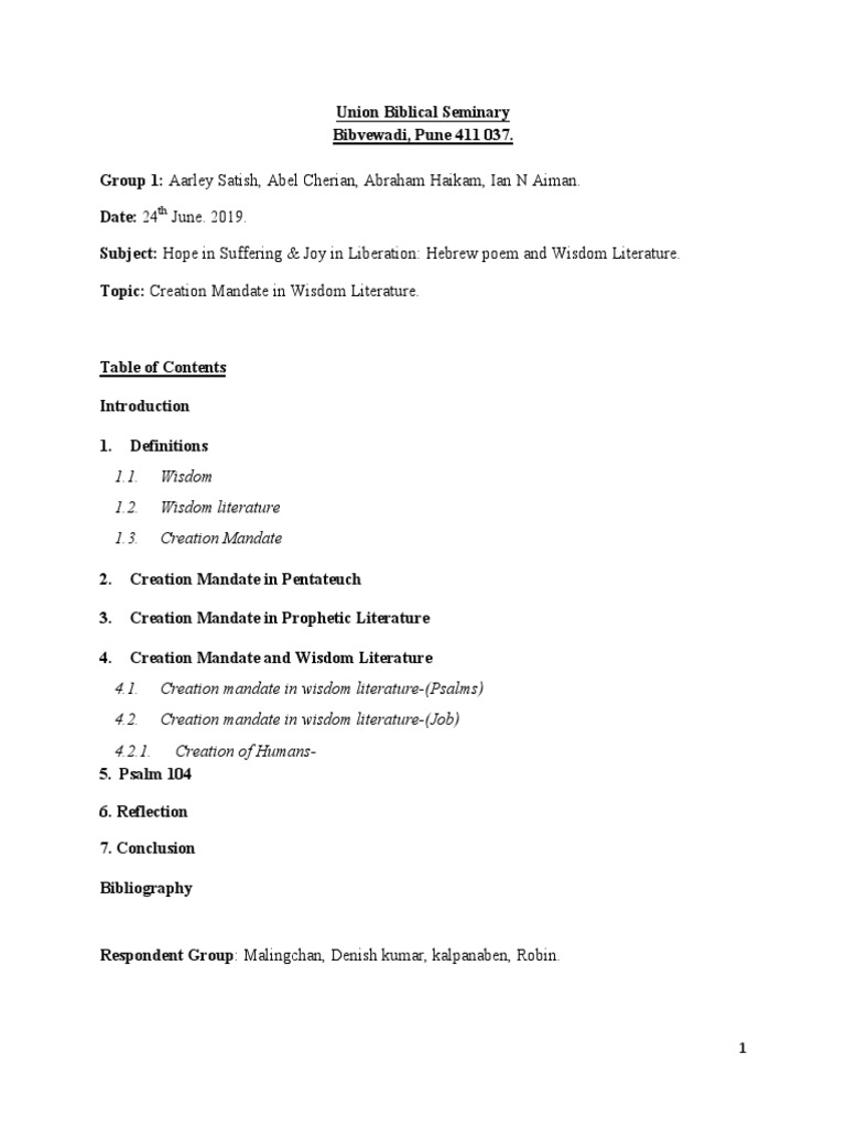 Creation Mandate in WLT | PDF | Genesis Creation Narrative | Wisdom