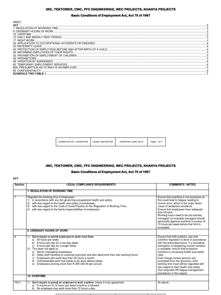 Basic Conditions of Employment Act | PDF | Overtime | Working Time