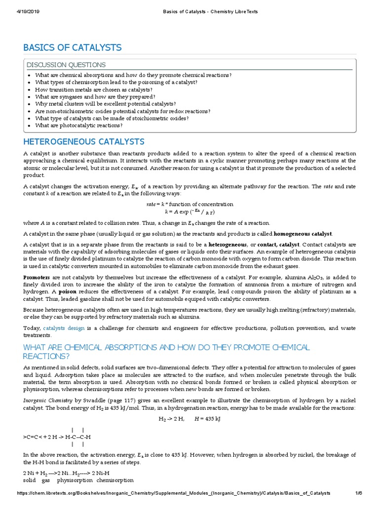Basics of Catalysts - Chemistry LibreTexts | PDF | Catalysis | Reaction ...