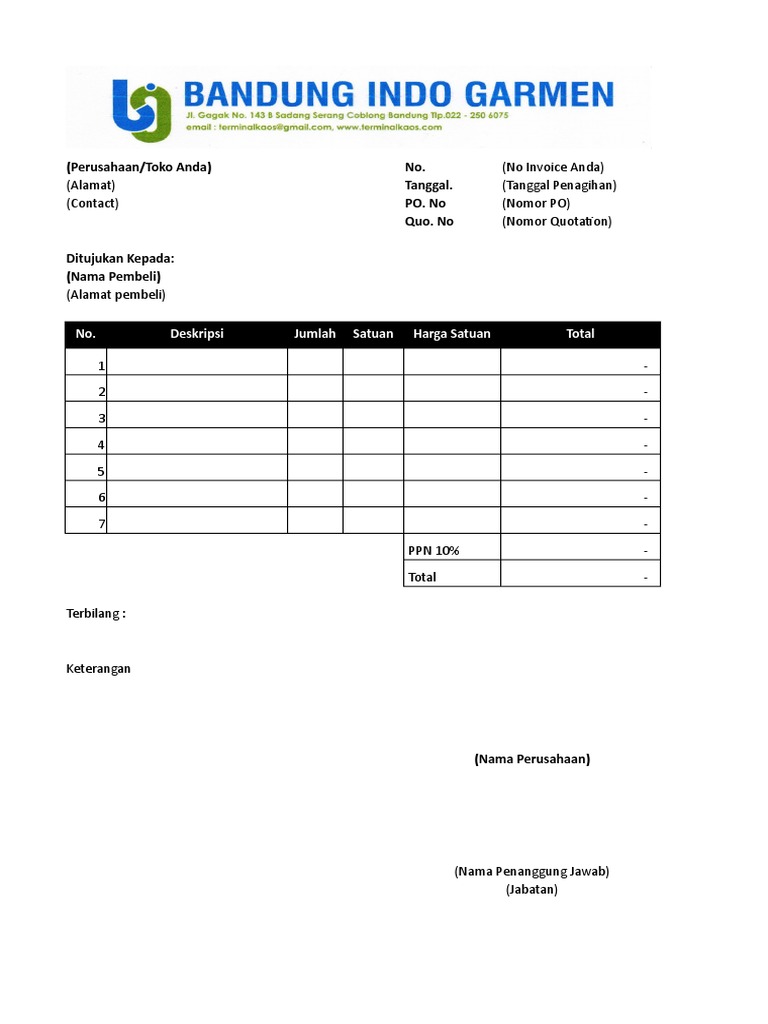 Contoh Invoice Sederhana Excel | PDF