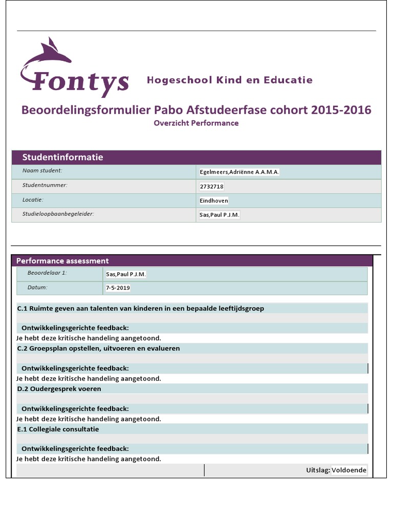 Beoordelingsformulier Pa | PDF