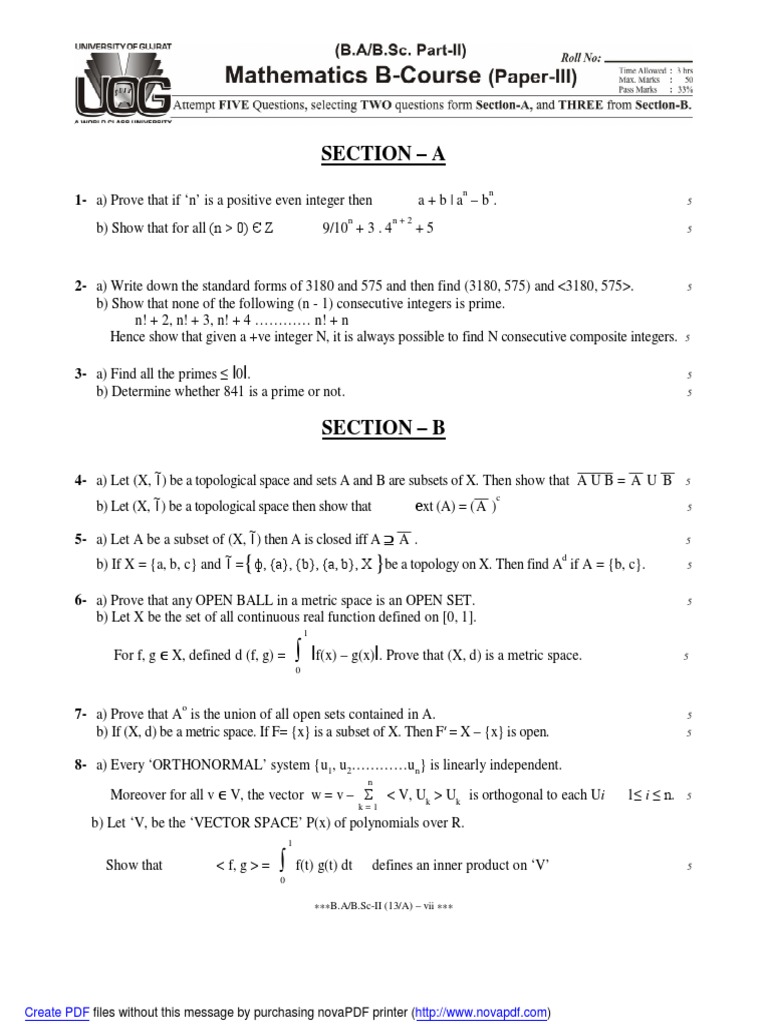 Mathematics B Course Paper III | PDF | Mathematical Structures | Geometry