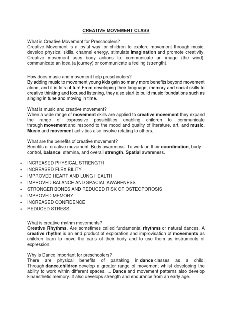 Creative Movement For Preschoolers | PDF | Flexibility (Anatomy ...