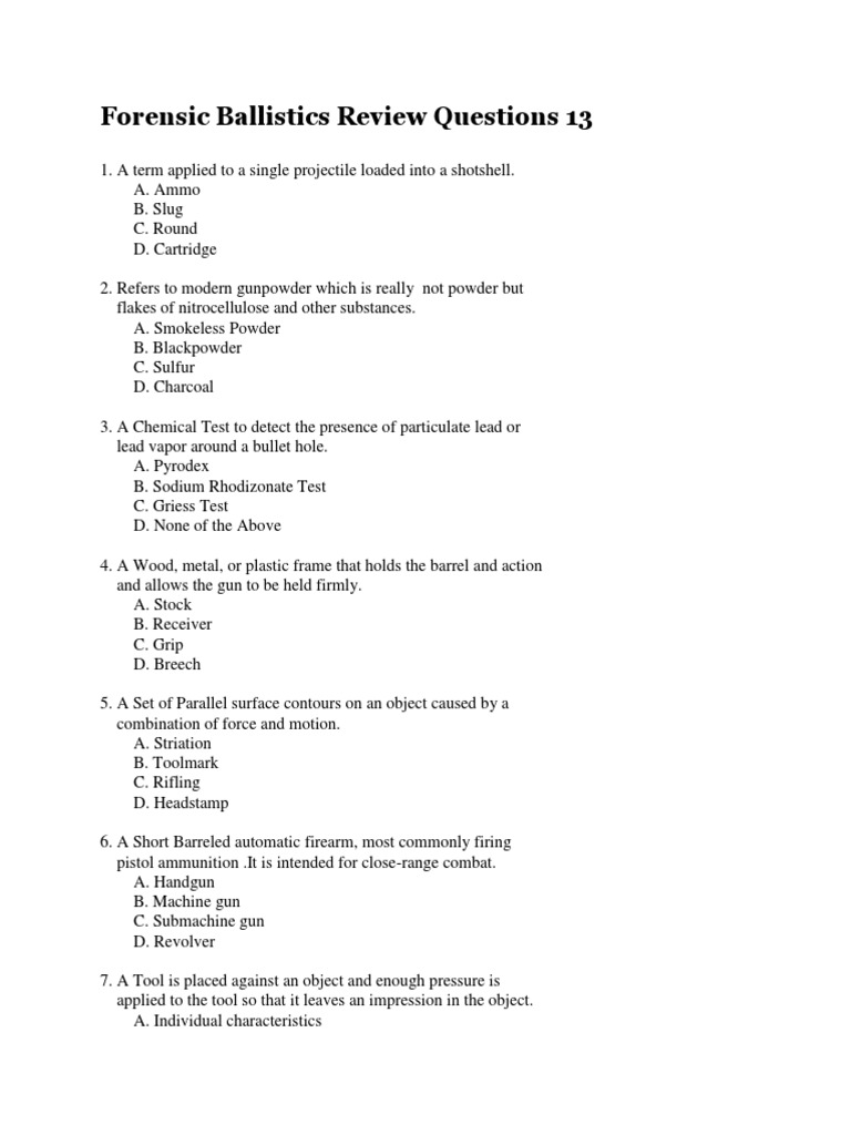 Forensic Ballistics Review Questions 13 | PDF