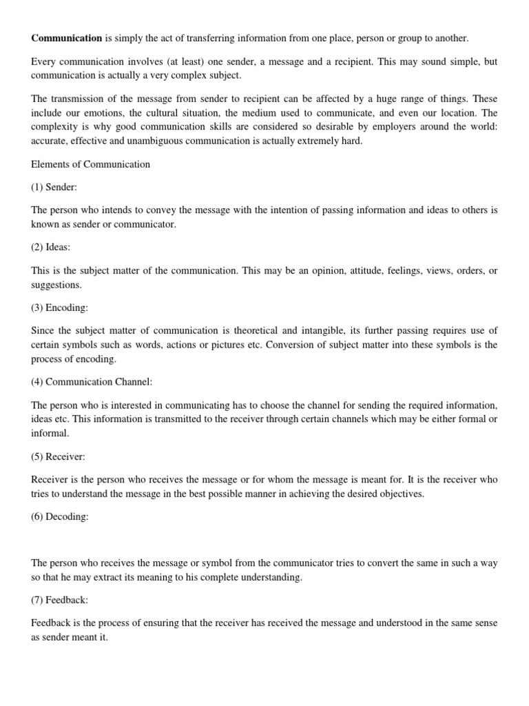 Communication Is Simply The Act of Transferring Information From One ...