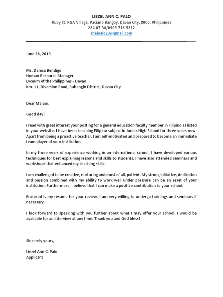 Liezel Ann Palo - Application Letter | PDF