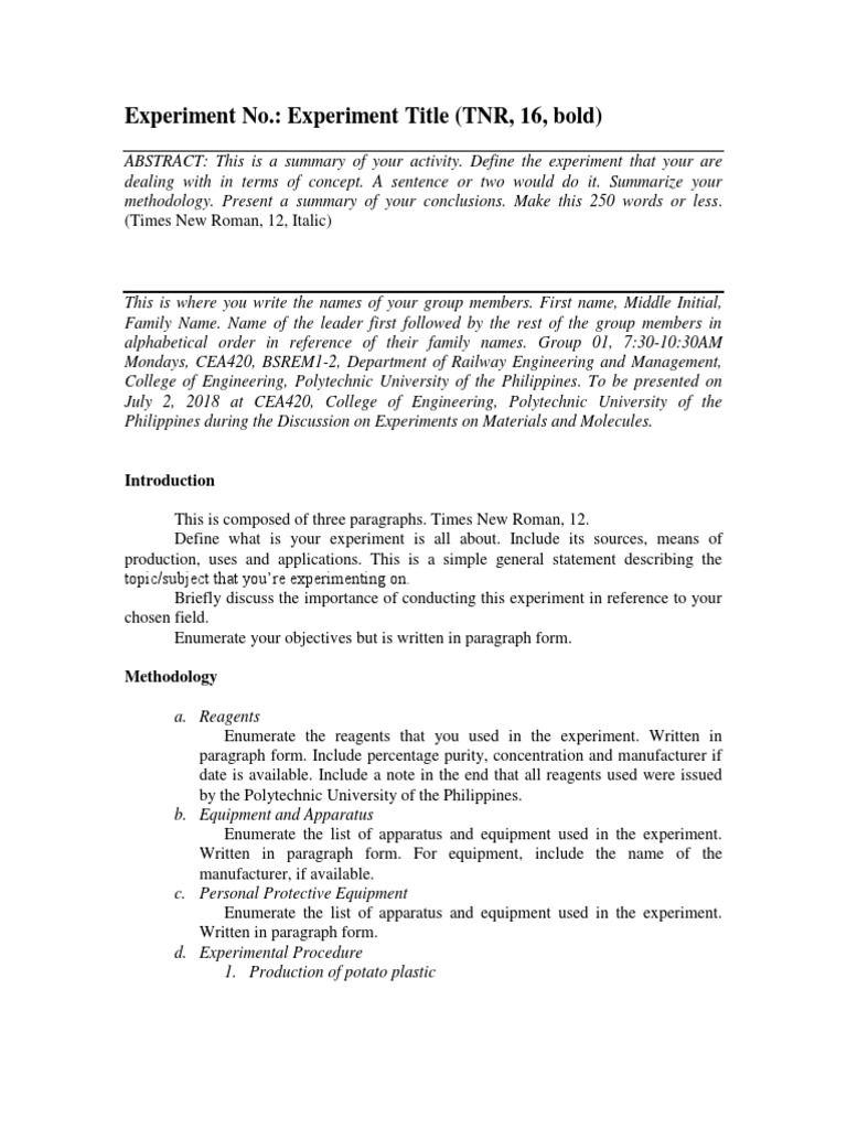 Laboratory Group Report Template | Download Free PDF | Experiment | Science