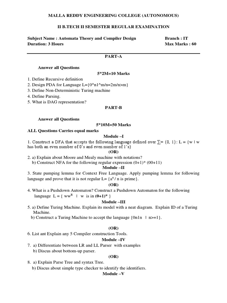 Atcd Model QP | PDF | Parsing | Models Of Computation