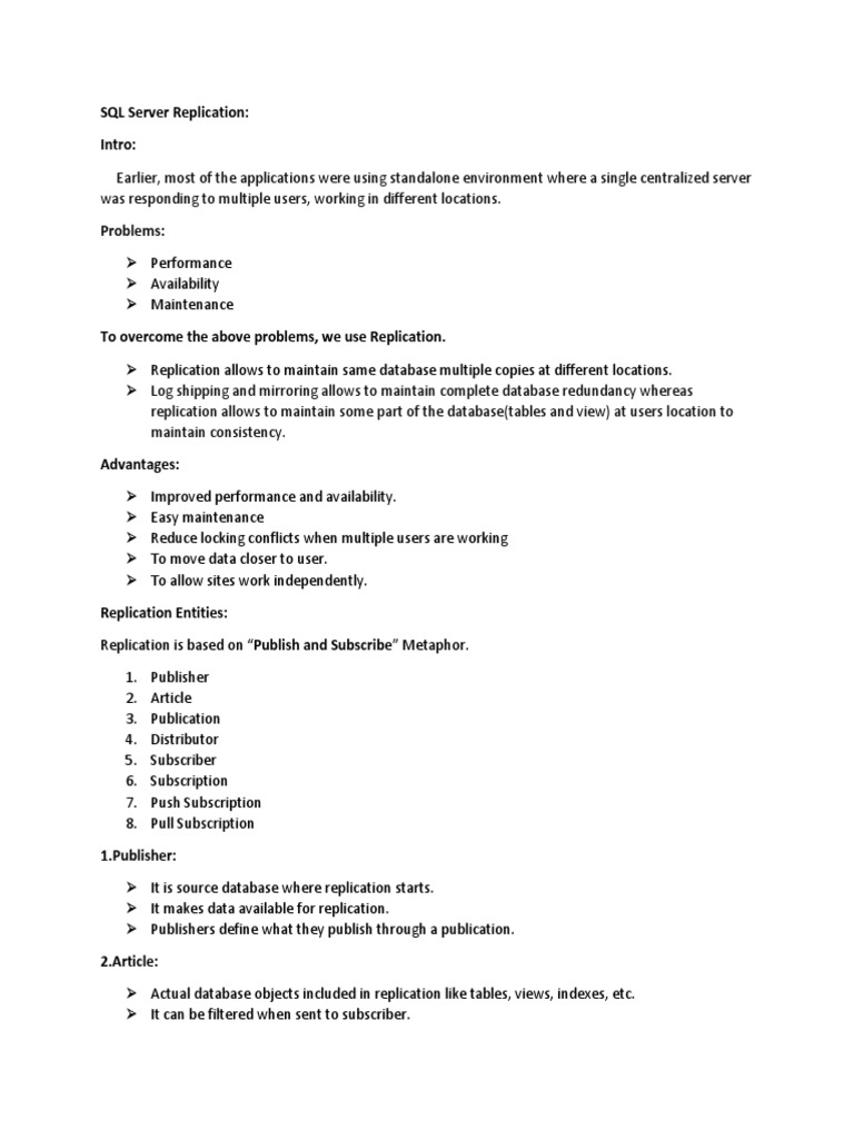 Sql Server Replication Pdf Replication Computing Microsoft Sql