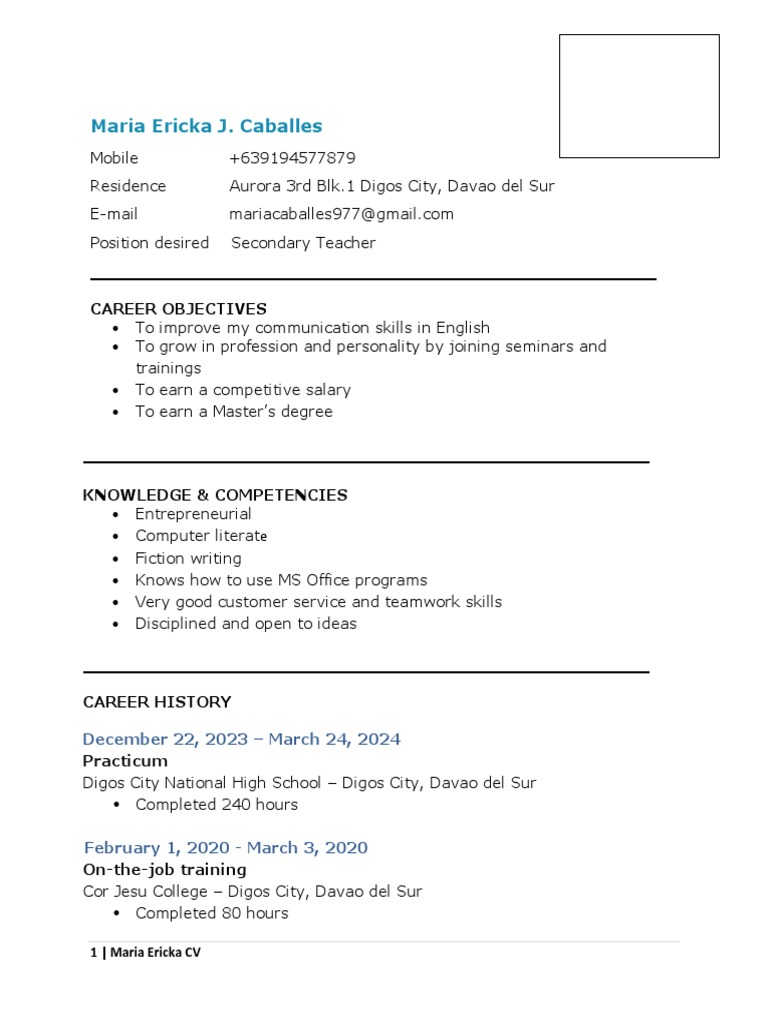 Maria Resume | PDF | Teachers | Academia
