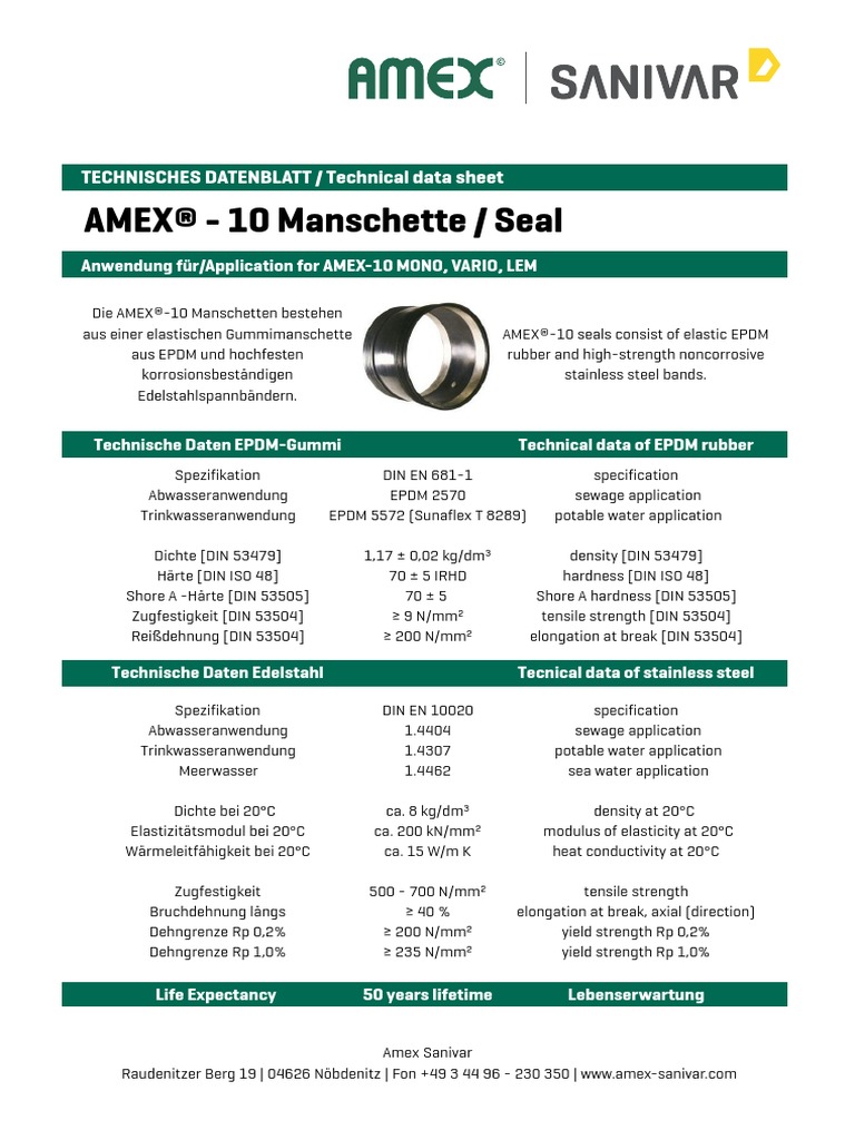 Amex Seals Product Data Sheets | PDF | Pipe (Fluid Conveyance) | Oil