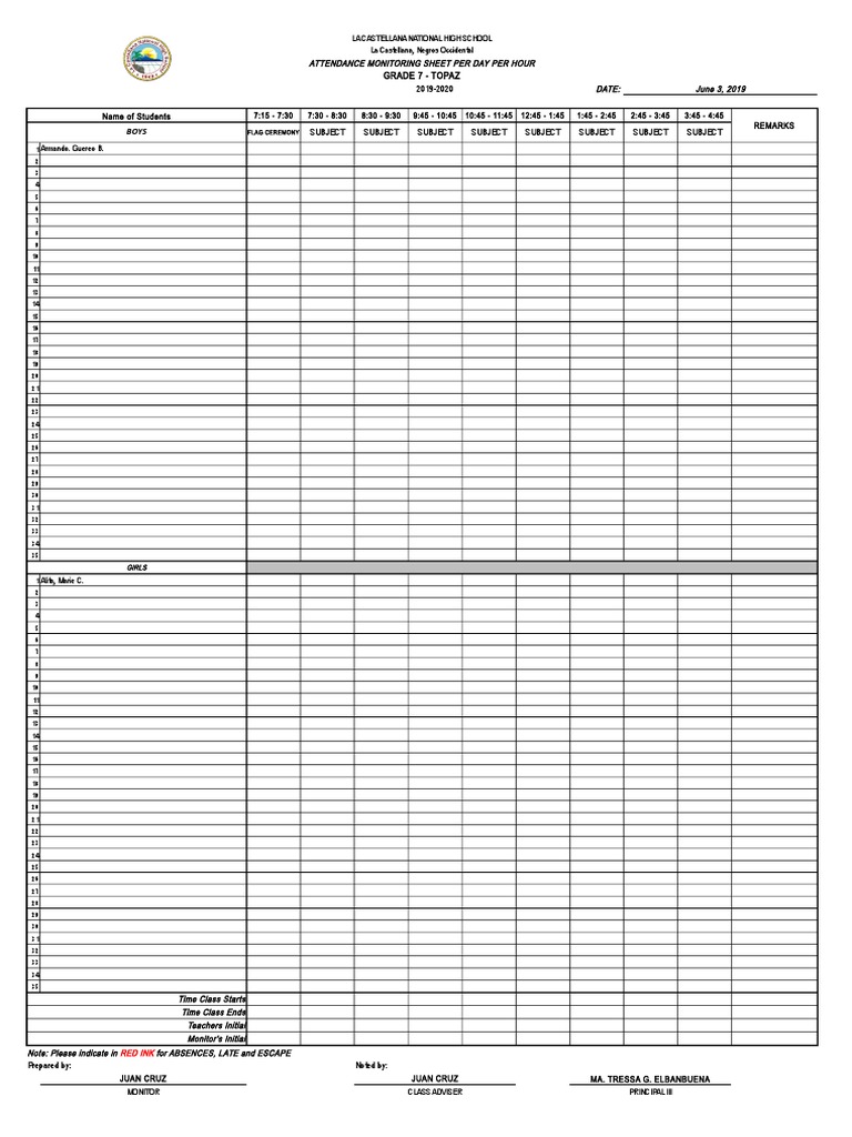 Attendance Sheet 2019 | PDF