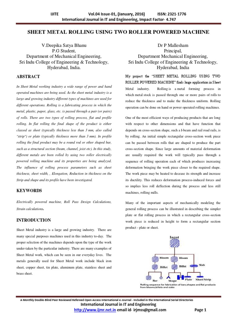 Sheet Metal Rolling Using Two Roller Powered Machine | PDF | Rolling ...