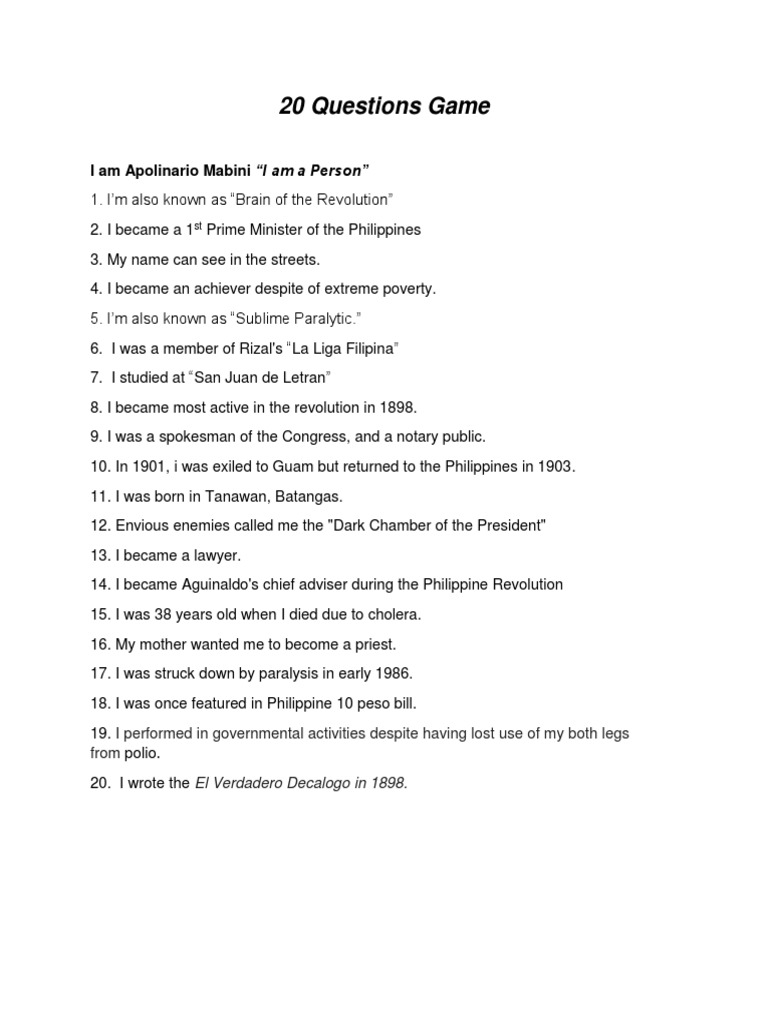 20 Questions Game | PDF | Violence | Unrest