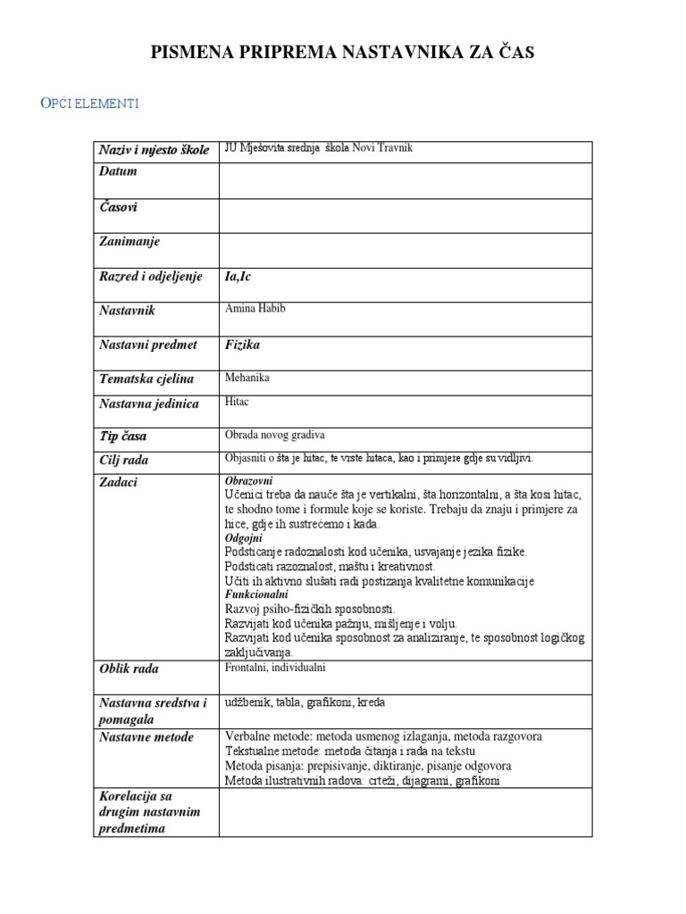 Priprema Za Cas 4. Horizontalni I Kosi Hitac | PDF
