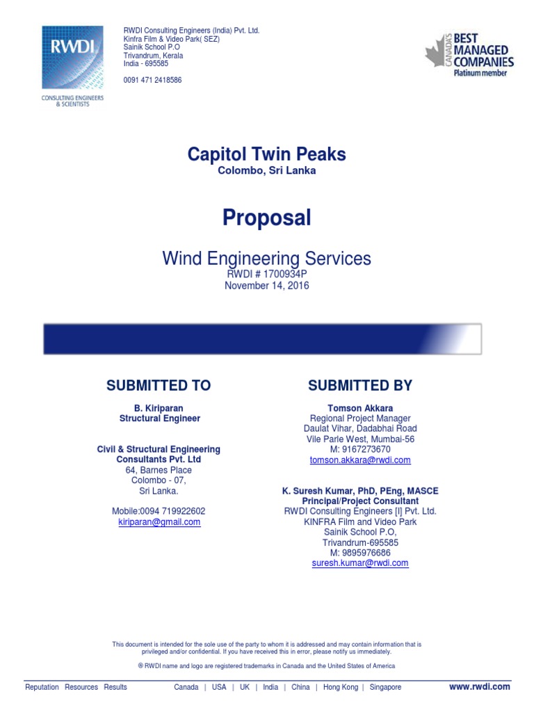 RWDI Proposal For Capitol Twin Peaks # 1700934P | PDF | Wind Tunnel ...