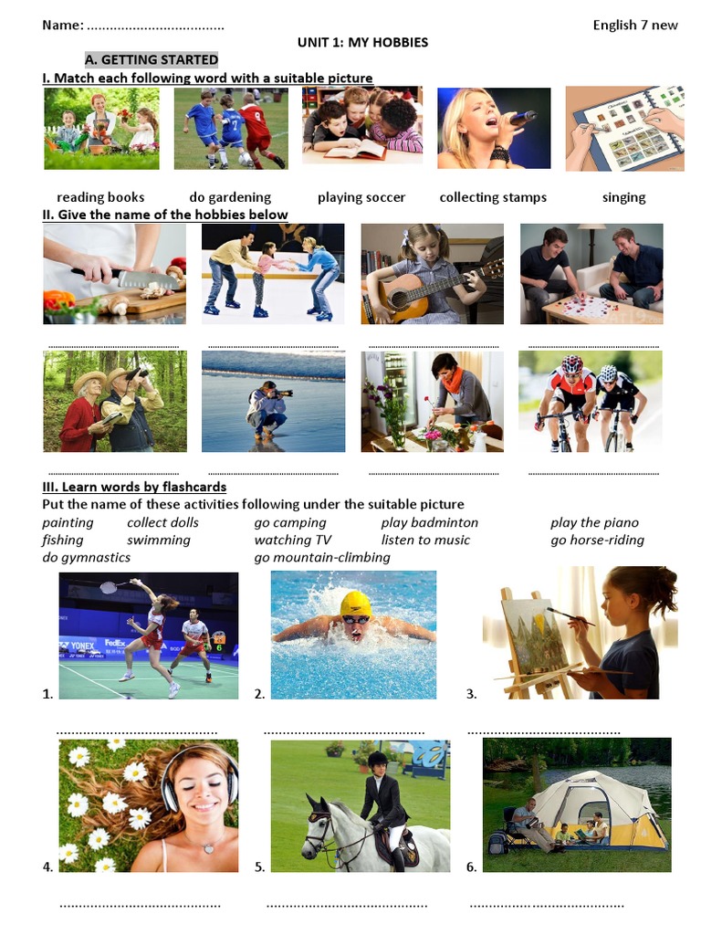 Unit 1: My Hobbies A. Getting Started I. Match Each Following Word With ...
