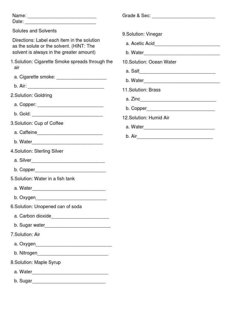 Solute Solvent Quiz | PDF