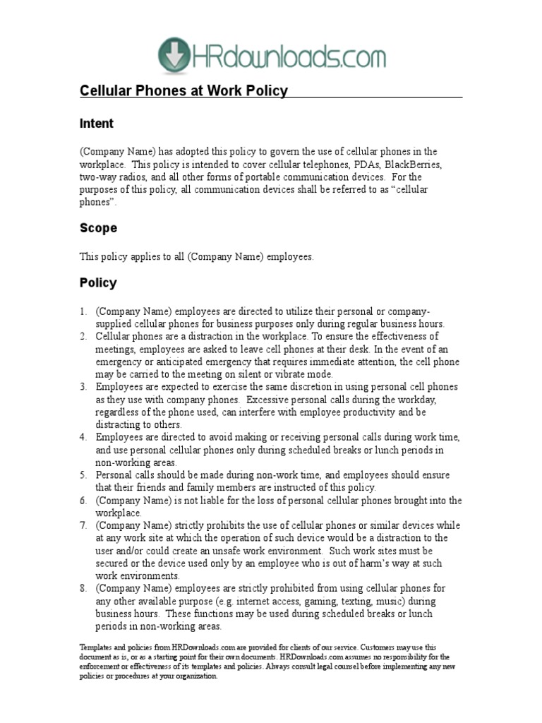 Cellular Phones Policy | PDF | Mobile Phones | Telephone