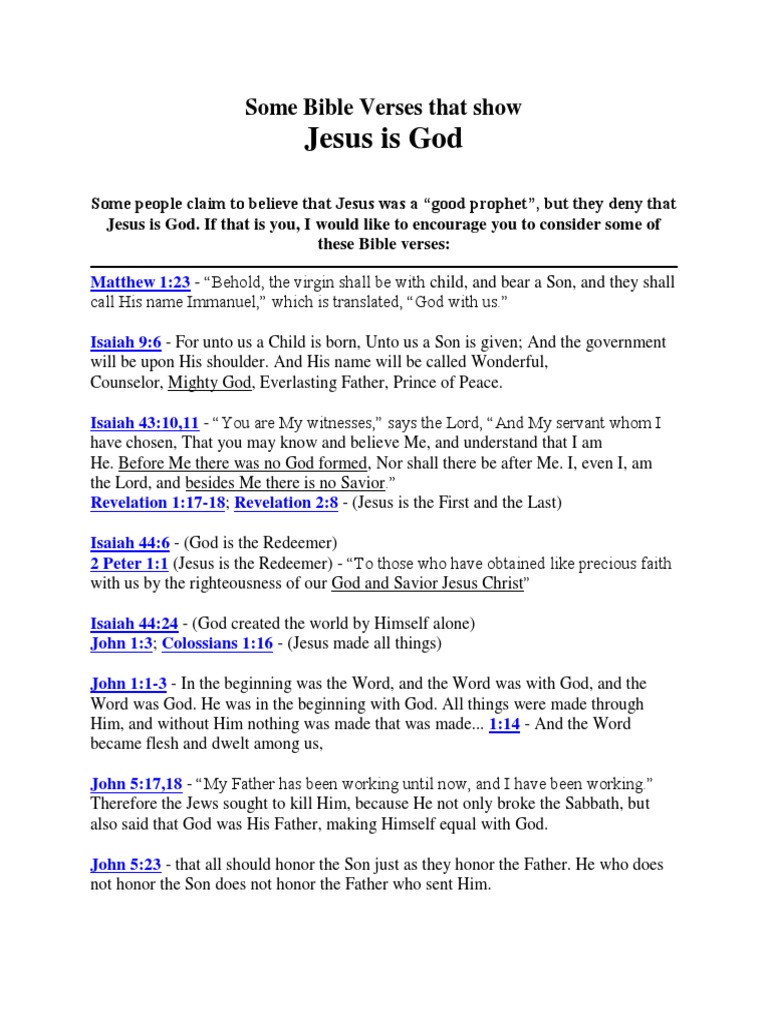 Some Bible Verses That Shows Jesus Christ Is God | PDF | John The ...