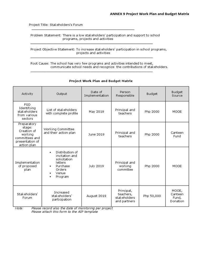 Project Work Plan and Budget Matrix | PDF | Economies | Business