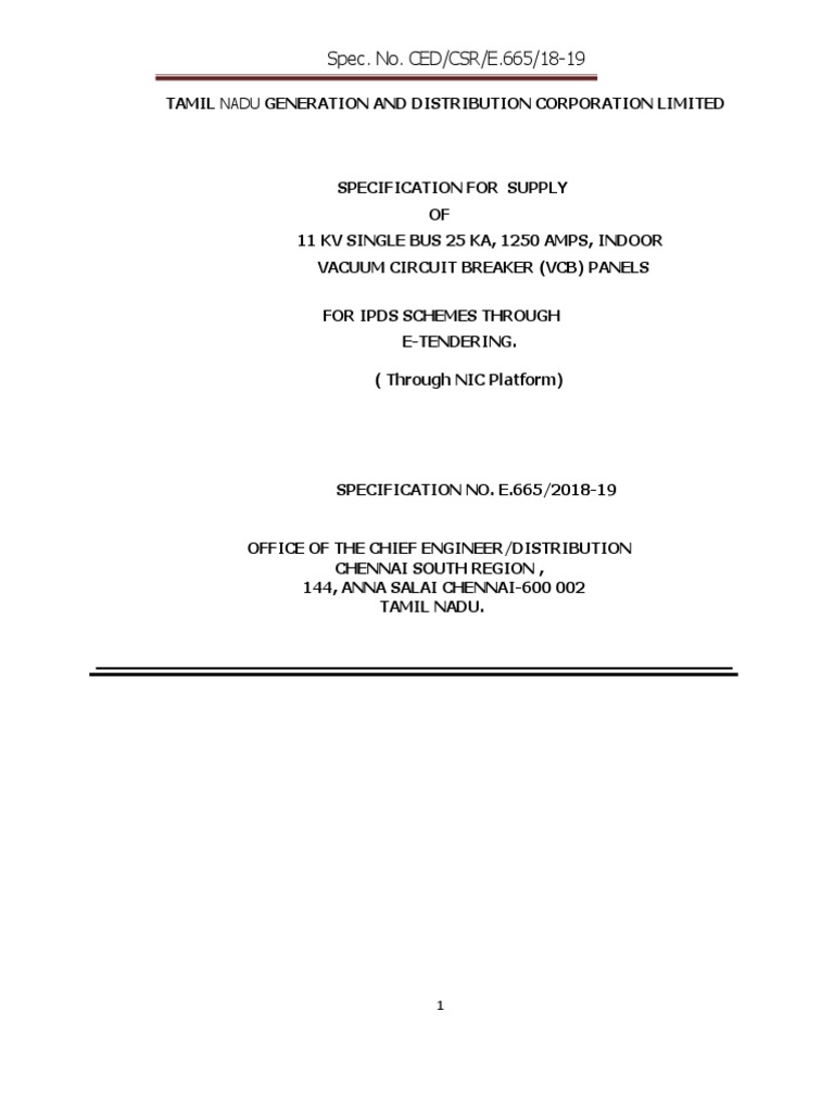 11 KV VCB Panels - Tneb | PDF | Value Added Tax | Specification (Technical Standard)