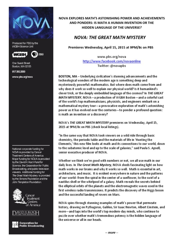 Nova The Great Math Mystery Final Press Release Letterhead | Download ...