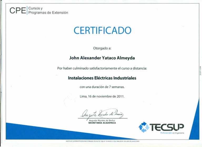 CERTIFICADO TECSUP