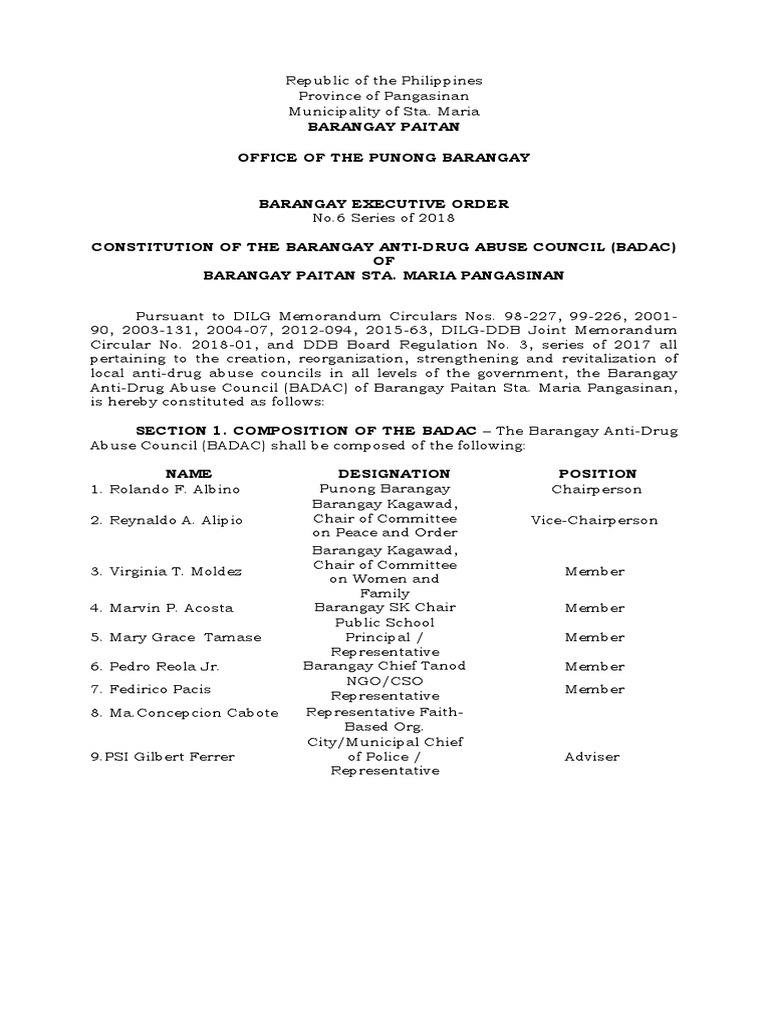 BADAC Template Executive Order | Download Free PDF | Illegal Drug Trade ...