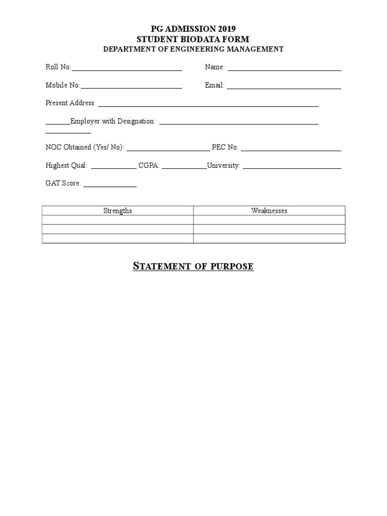 Student Biodata Form | PDF