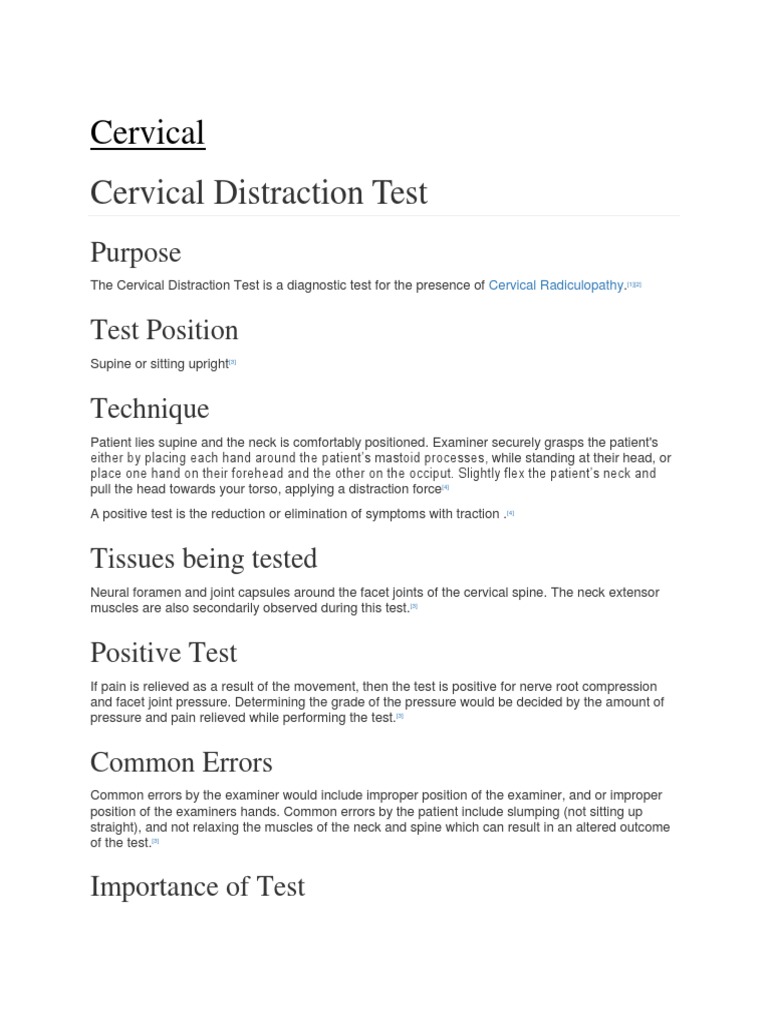 Cervical Distraction Test | PDF | Vertebral Column | Human Anatomy