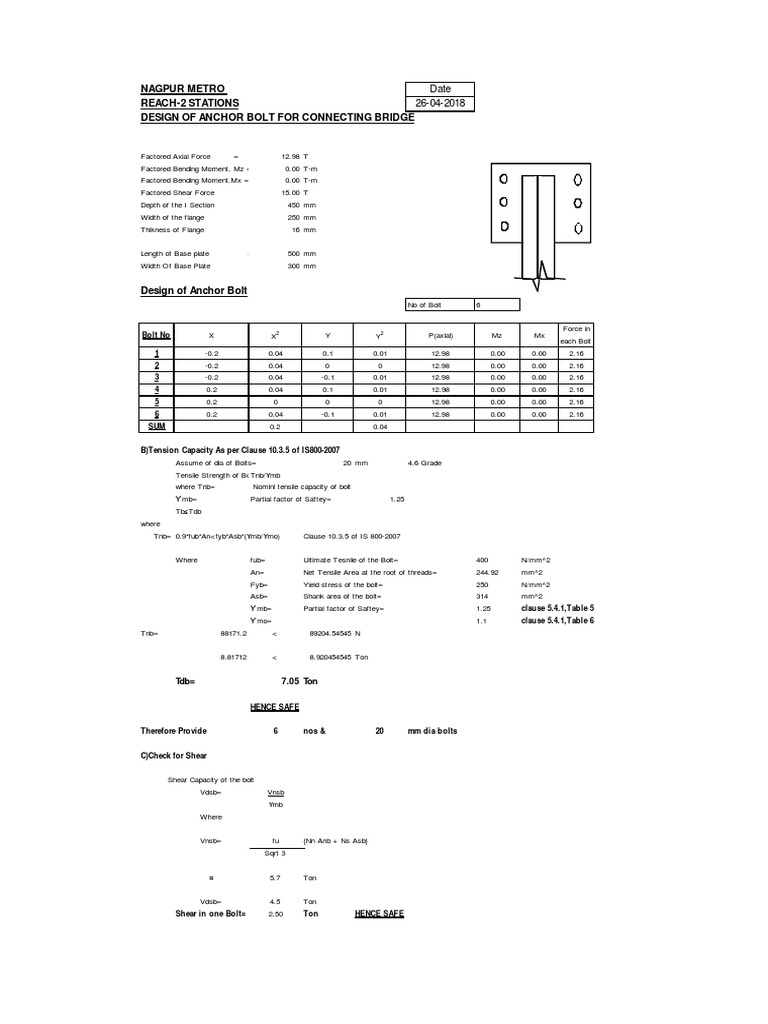 Anchor Bolt Design For Portal and Connecting Bridge | PDF | Screw | Bending