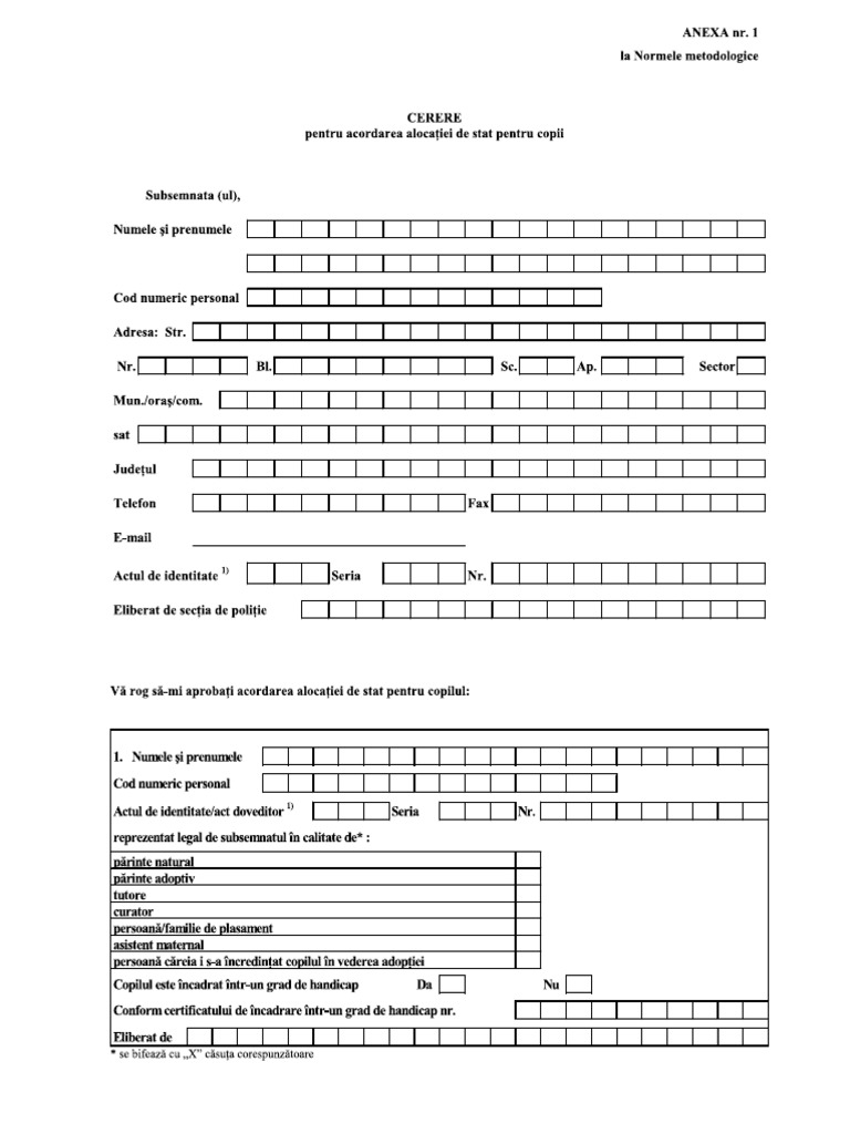 Cerere Alocatie de Stat