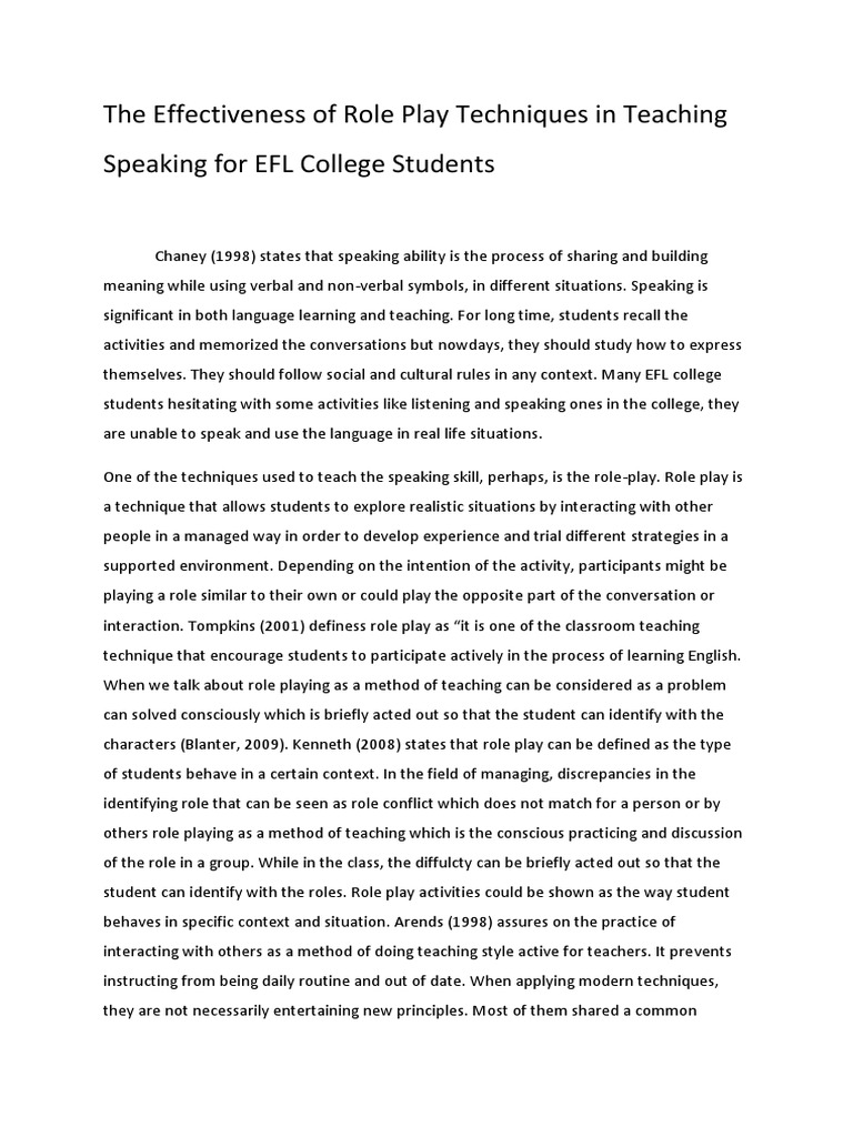 The Effectiveness of Role Play Techniques in Teaching Speaking For EFL ...