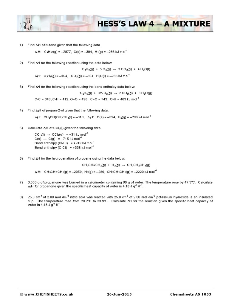 Chemsheets AS 1053 Hess Law 4 Mixture | PDF | Properties Of Water ...