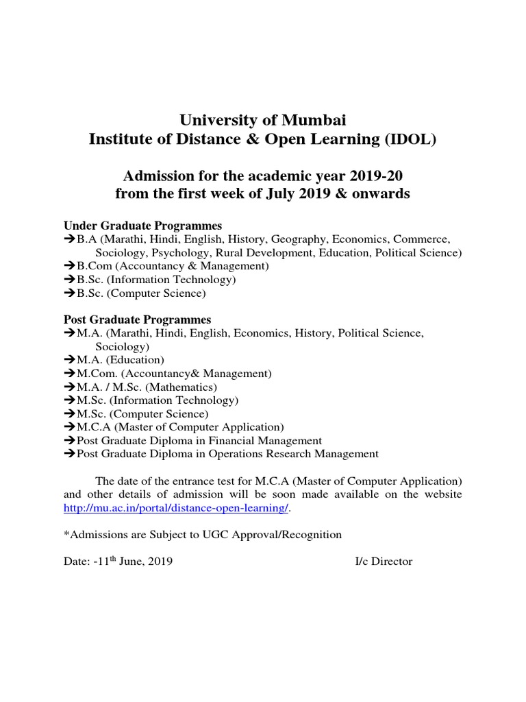 University of Mumbai Institute of Distance & Open Learning | PDF