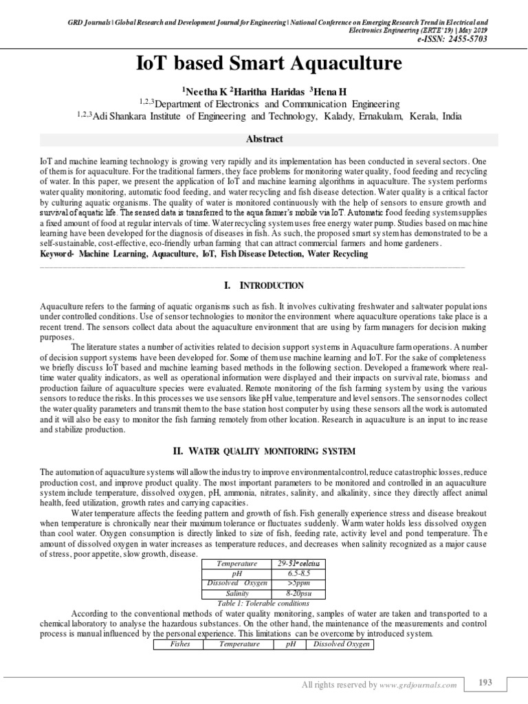 IoT Based Smart Aquaculture | PDF | Aquaculture | Internet Of Things