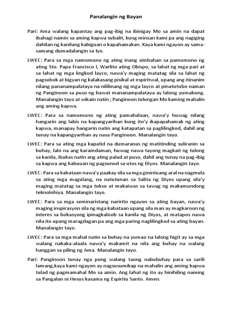Panalangin NG Bayan | PDF