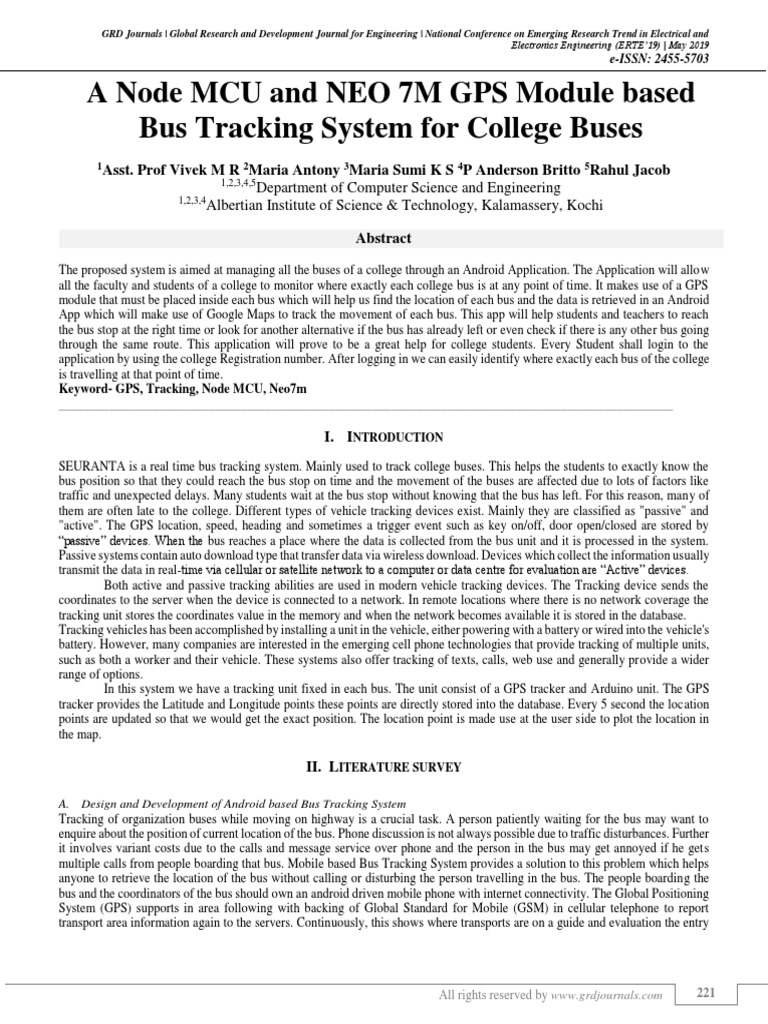 A Node MCU and NEO 7M GPS Module Based Bus Tracking System For College ...