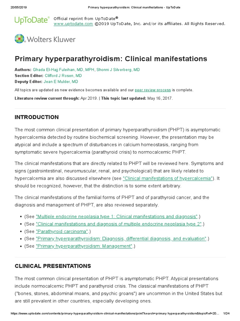 Primary Hyperparathyroidism - Clinical Manifestations - UpToDate | PDF ...