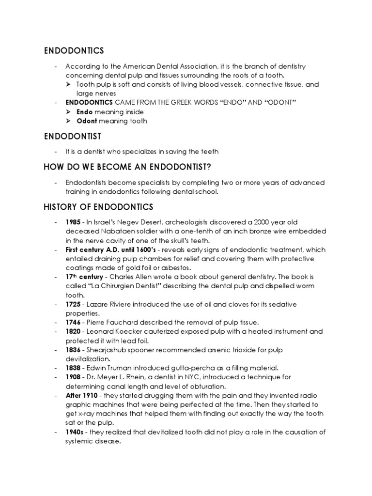 Endodontics Handout | PDF | Dentistry | Mouth