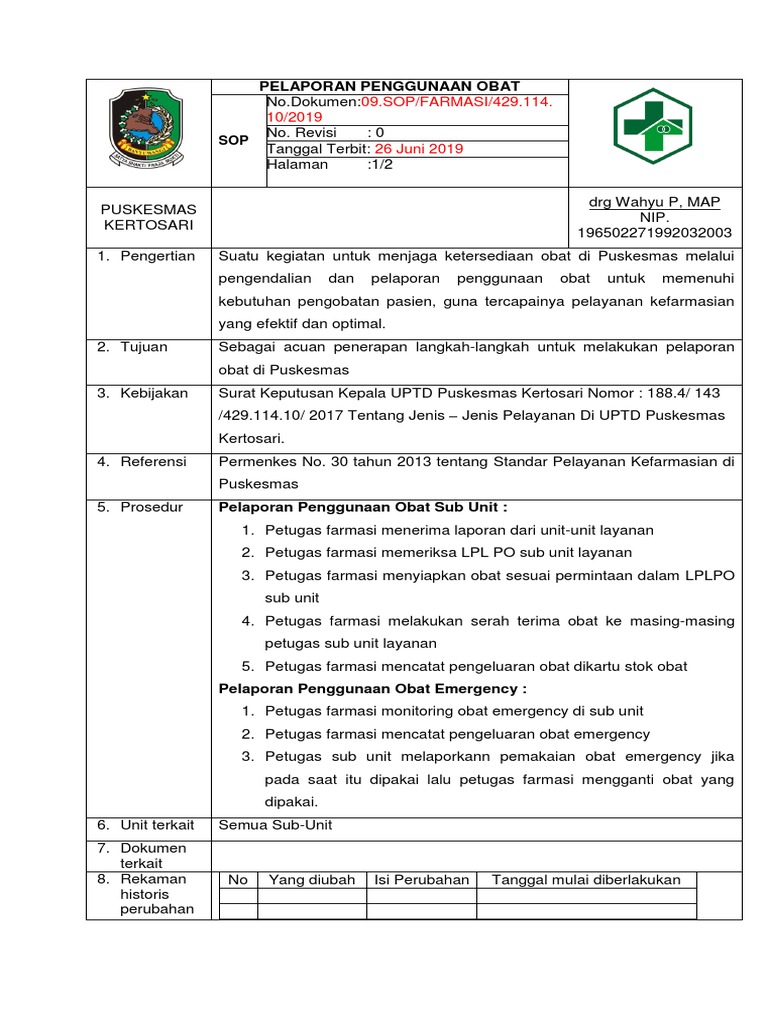 Sop Pelaporan Pemakaian Obat Emergency | PDF