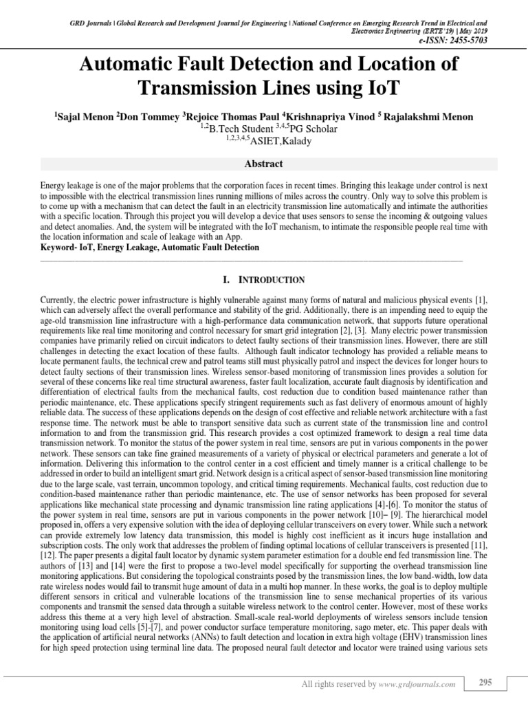 Automatic Fault Detection and Location of Transmission Lines Using IoT ...